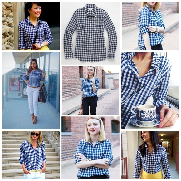 J. Crew | Tops | J Crew Half Button Up Gingham Plaid Shirt | Poshmark